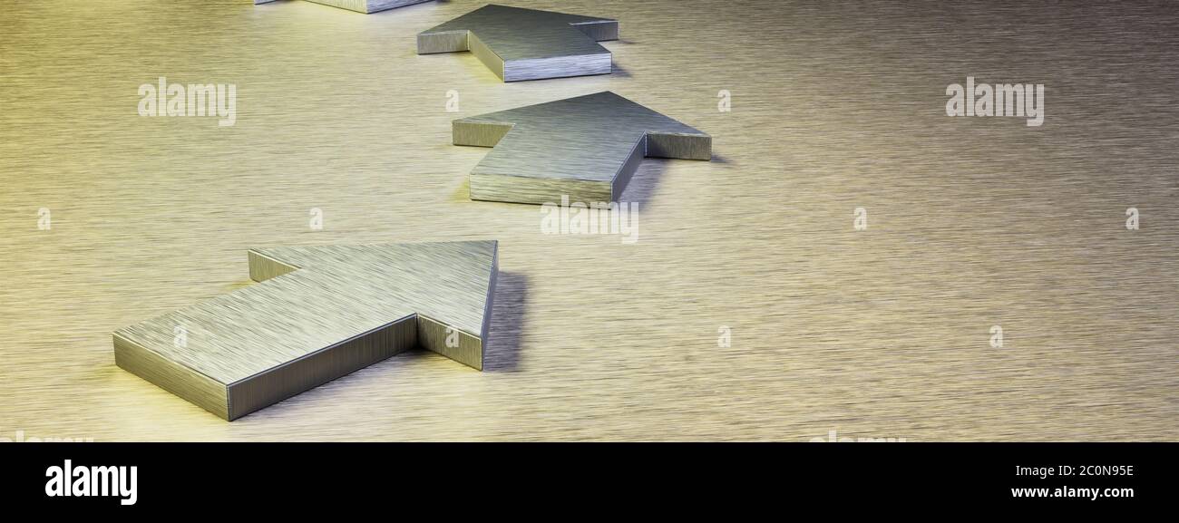 Arrows made from brushed metal pointing in a circle. Brushed nickel ...