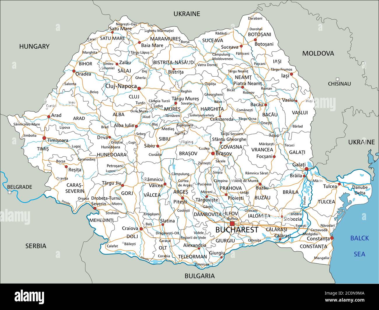 High detailed Romania road map with labeling Stock Vector Image & Art ...