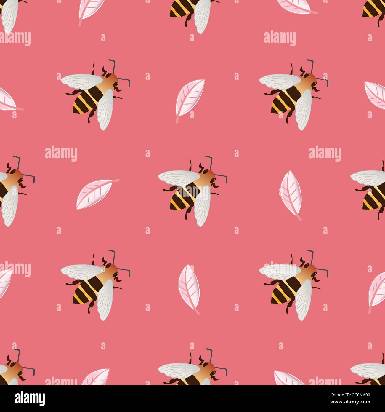 Honey bee vector seamless pattern background. Delicate hand drawn ...