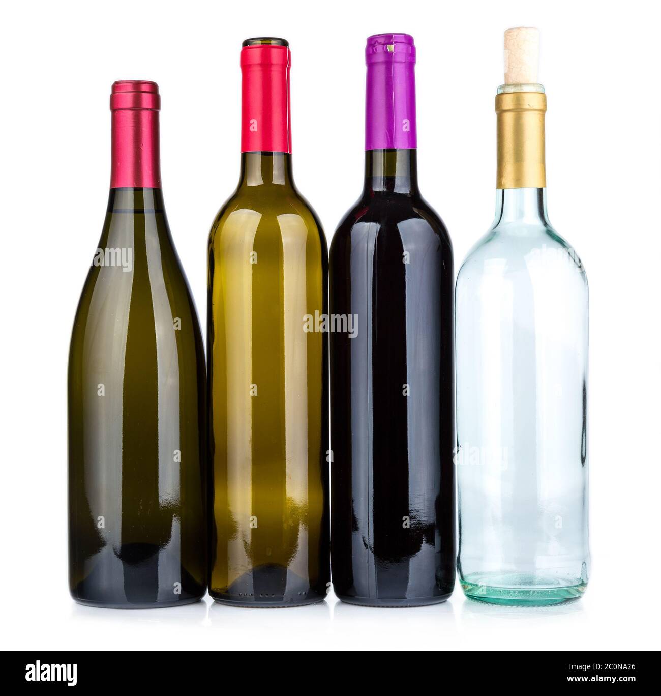 Four wine bottles isolated on white background Stock Photo - Alamy