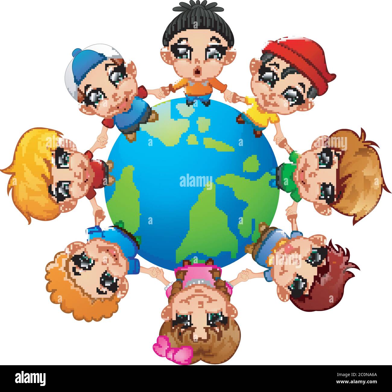Kids Holding Hands Around The World Clipart
