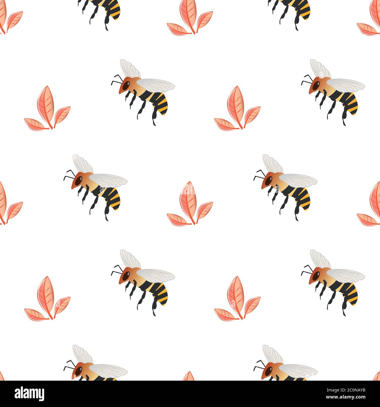 Honey bee vector seamless pattern background. Delicate hand drawn ...