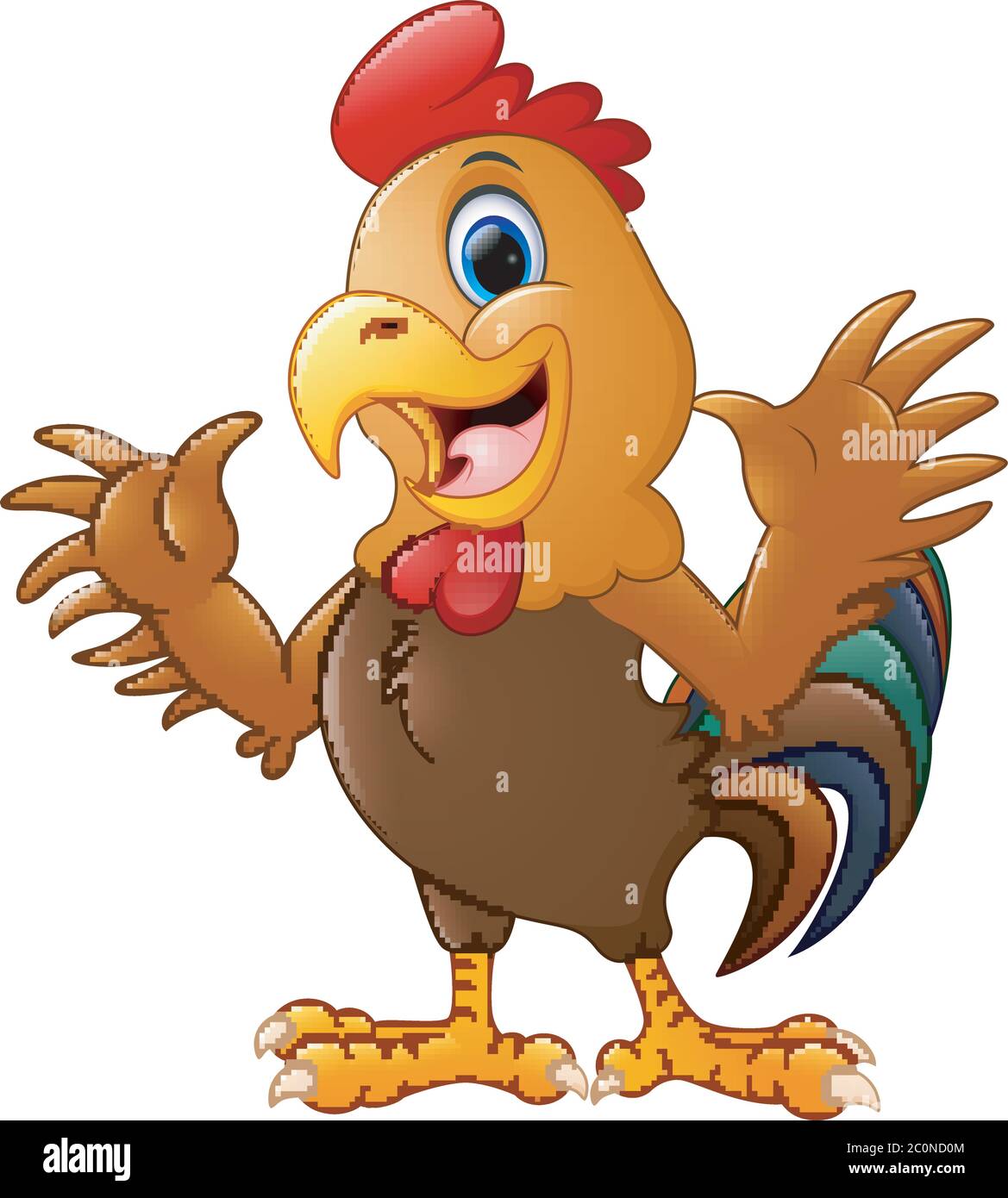 Vector illustration of Cute rooster cartoon waving hands Stock Vector ...