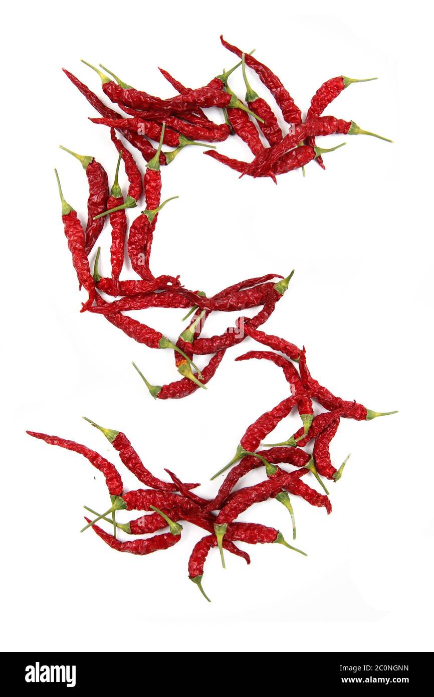 5 - number from red chili isolated on the white background Stock Photo ...