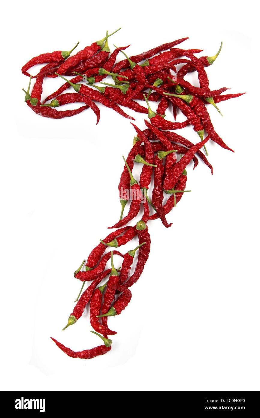 7 - number from red chili isolated on the white background Stock Photo ...