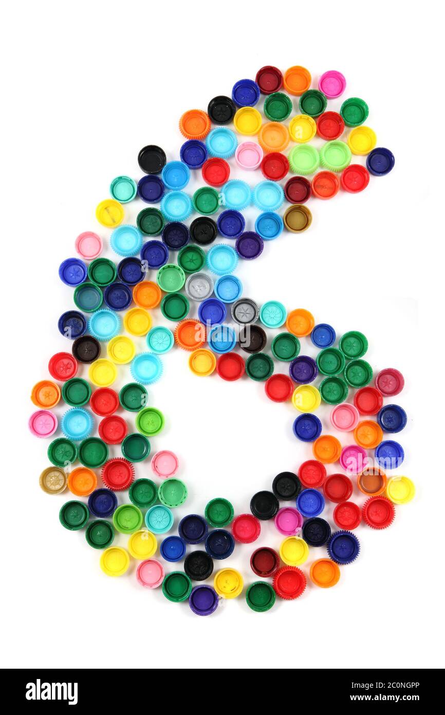 6 - number from the plastic caps isolated on the white background Stock ...
