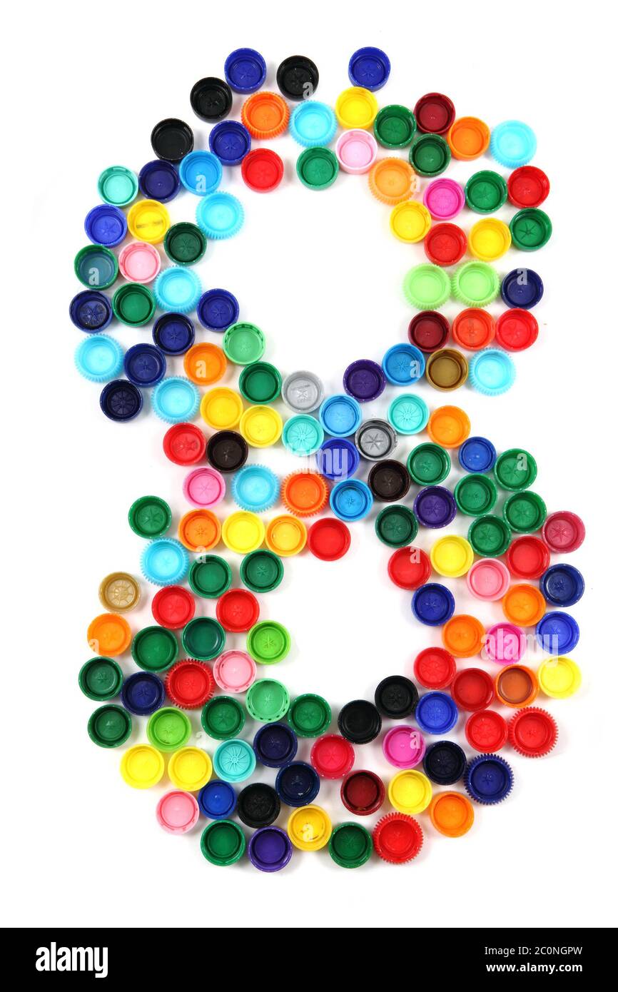 8 - number from the plastic caps isolated on the white background Stock ...