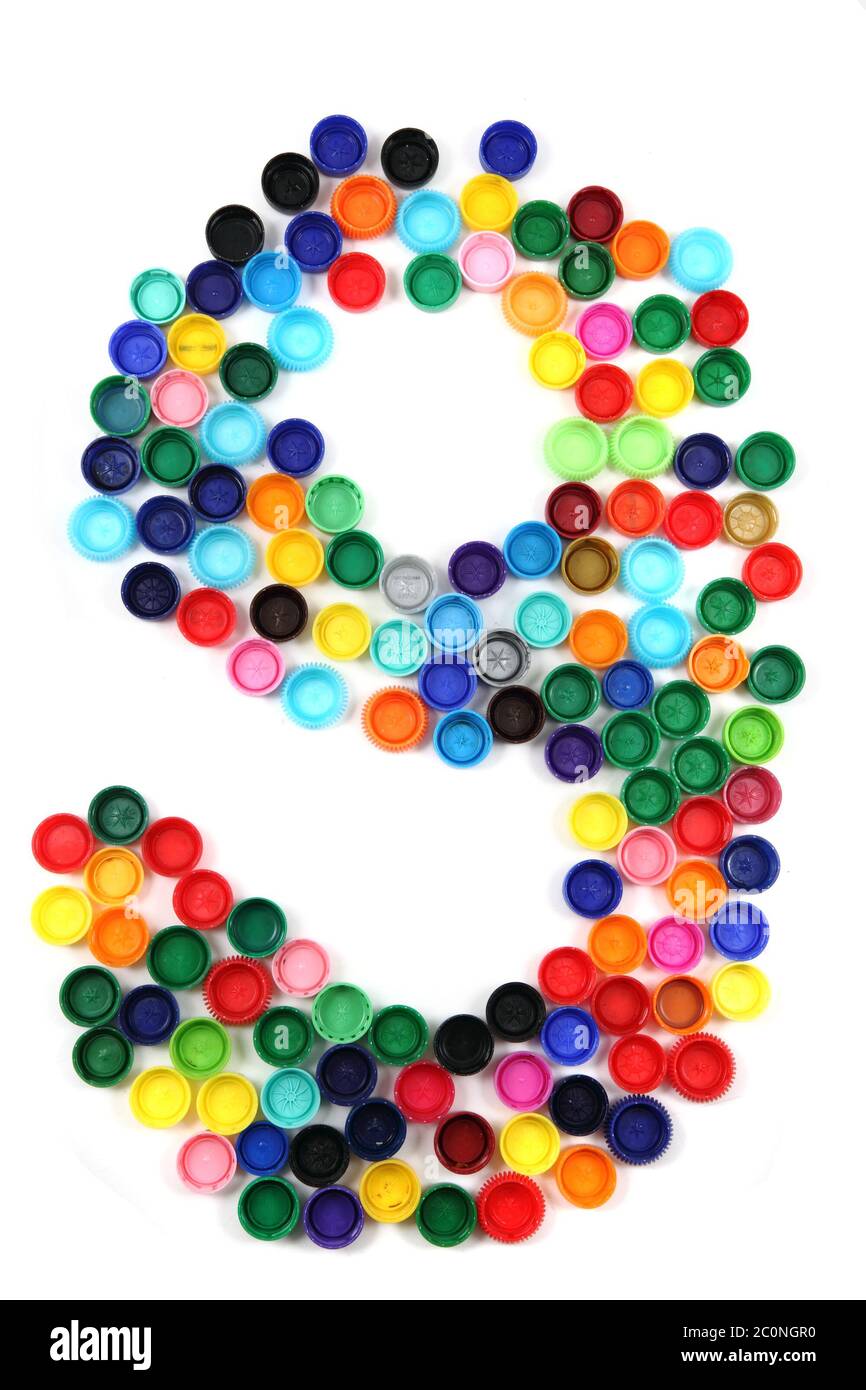 9 - number from the plastic caps isolated on the white background Stock ...