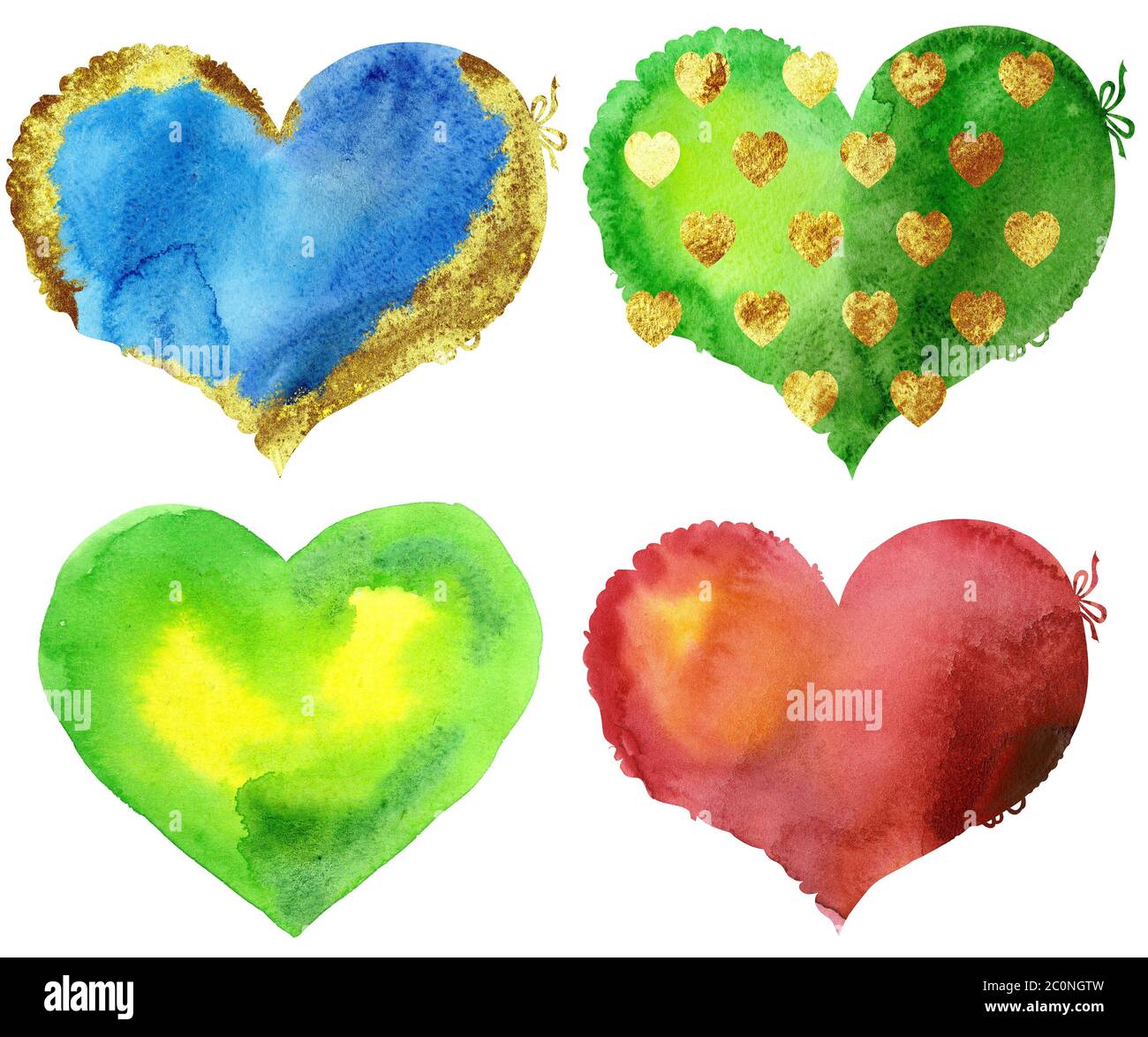 Set of watercolor hearts with light and shade, painted by hand Stock ...