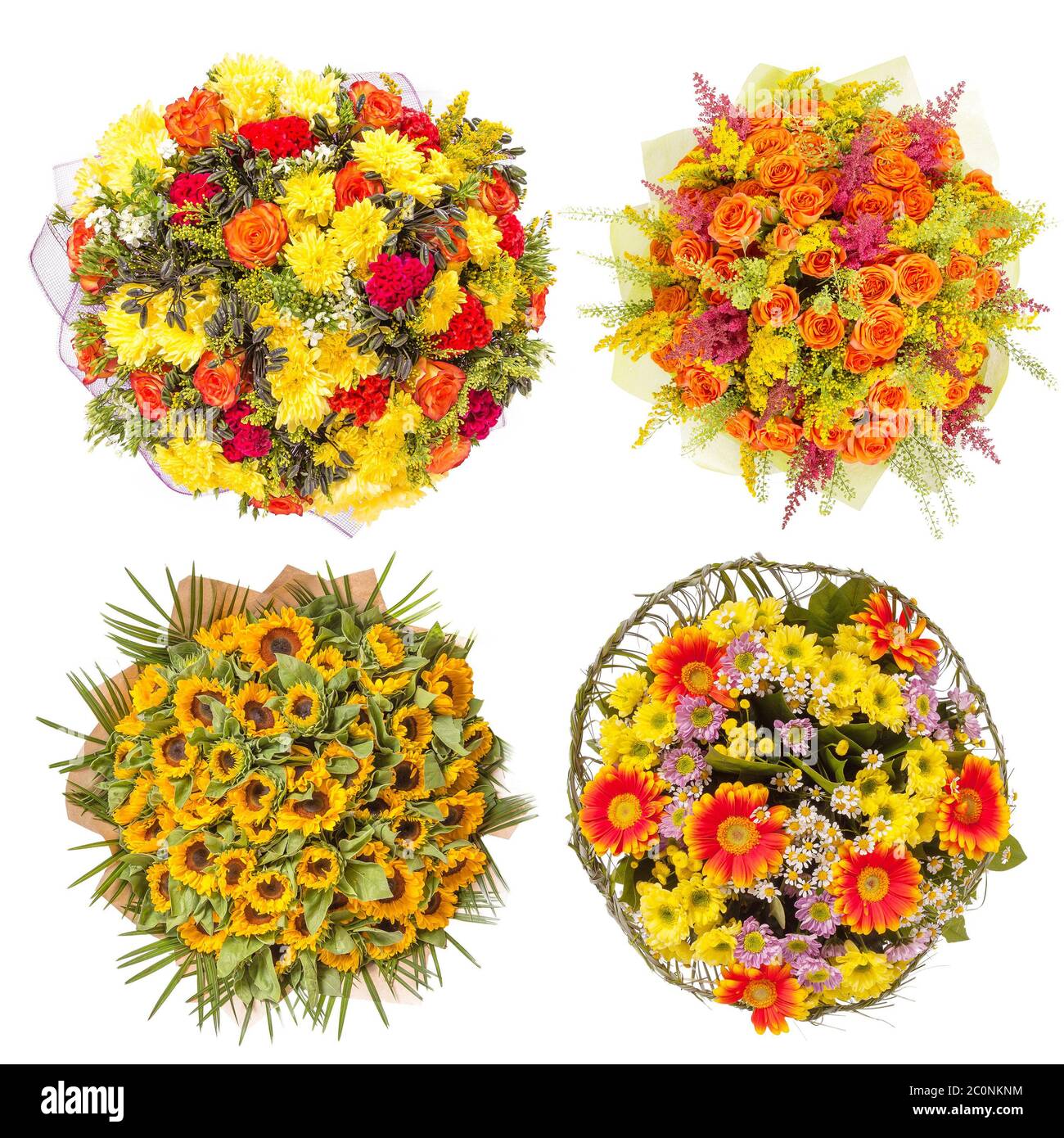 Top view of four colorful flower bouquets Stock Photo - Alamy