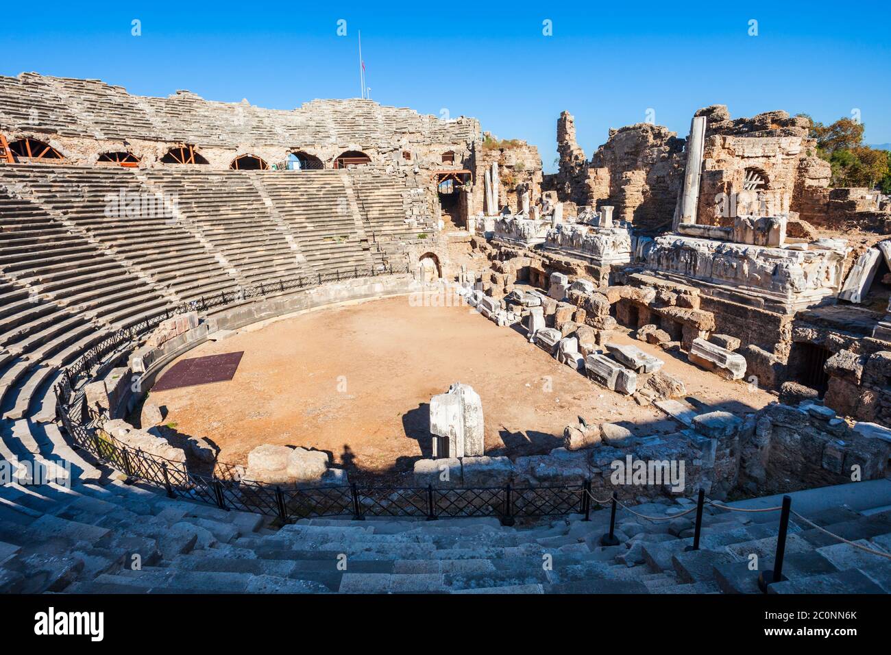 Side Roman Theatre at the ancient city of Side in Antalya region on the ...