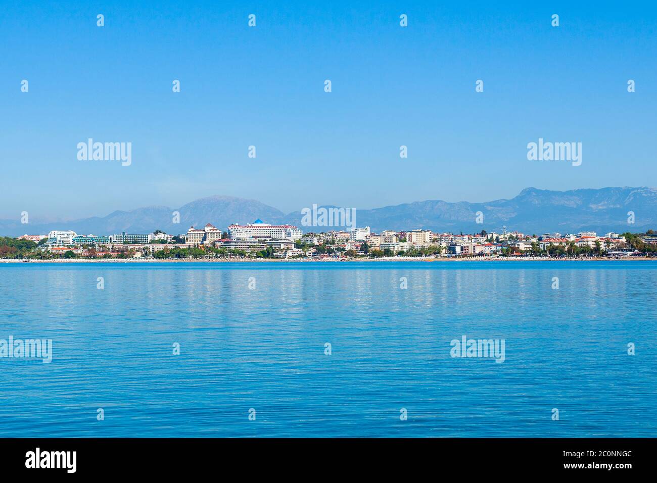 Side aerial panoramic view. Side is a city in Antalya region on the ...