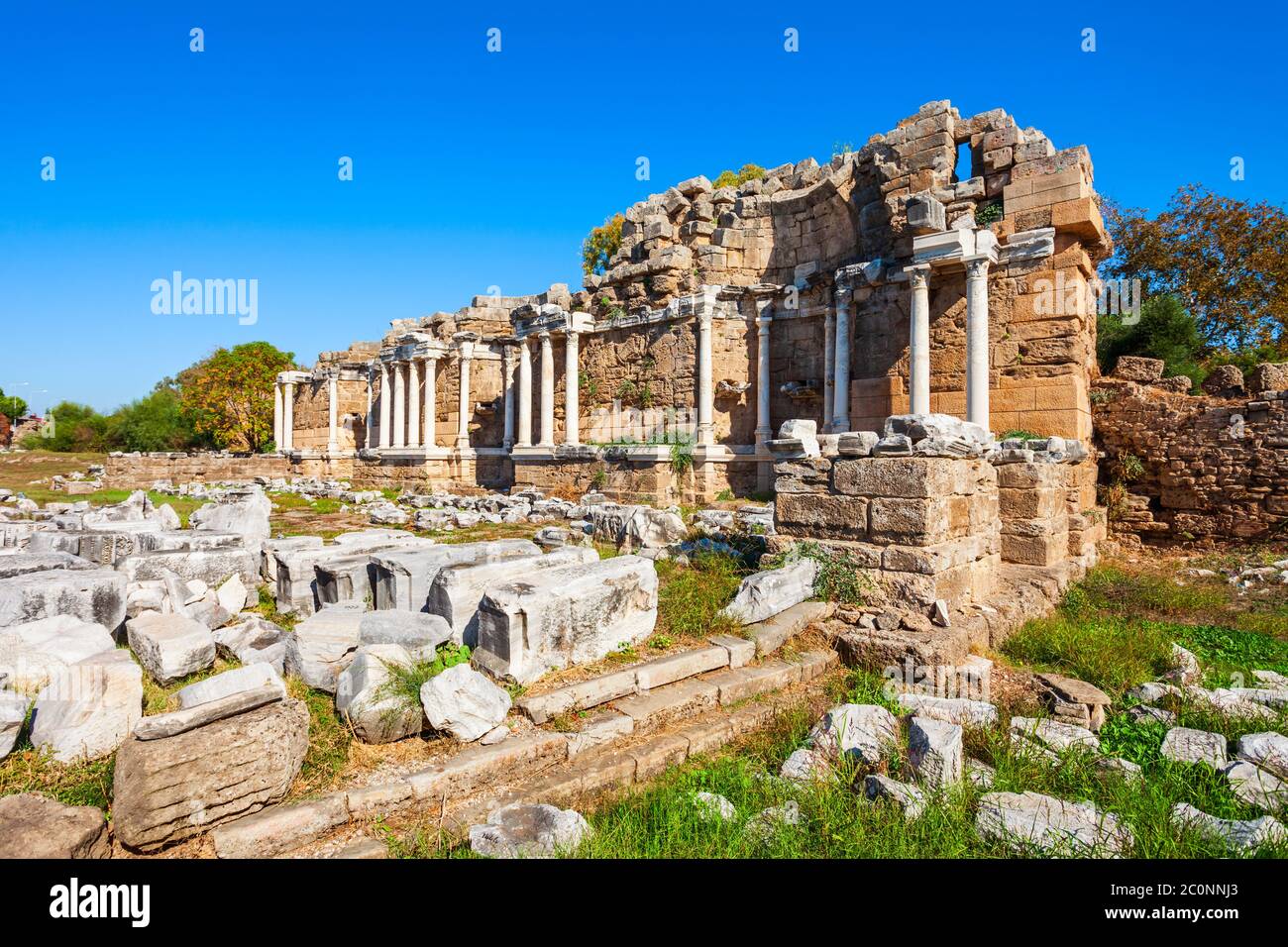 Side Nymphaeum in the ancient city of Side in Antalya region on the ...
