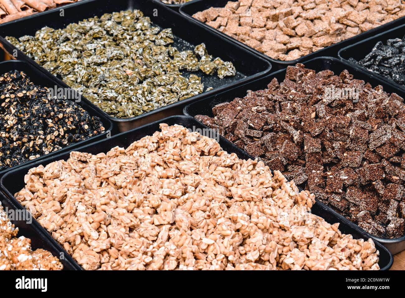 Traditional Korean sweets with baked nuts sold in Seoul South Korea ...