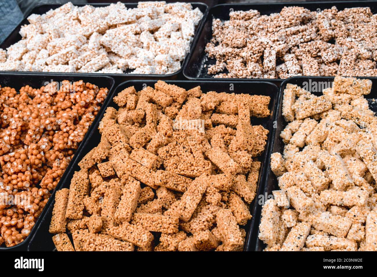 Traditional Korean tea sweets with baked nuts sold in Seoul South Korea ...