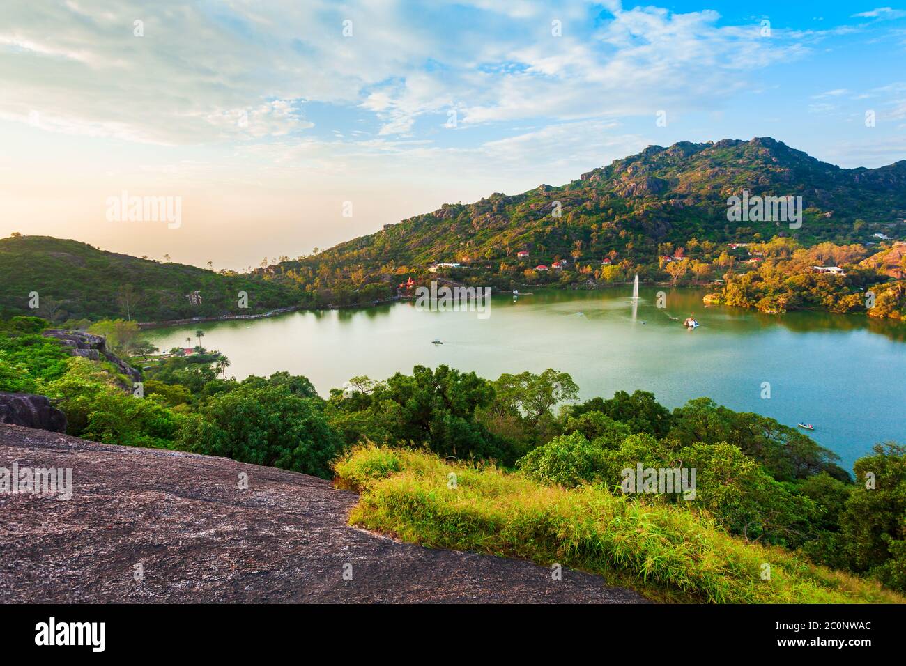 Mount Abu and Nakki lake aerial panoramic view. Mount Abu is a hill ...