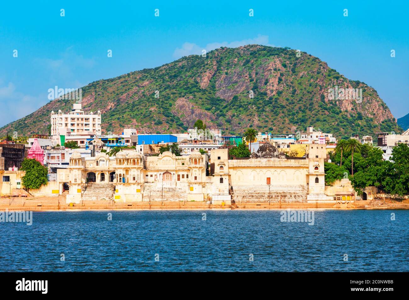 Ghats at Pushkar lake in Pushkar town in Rajasthan state of India Stock ...