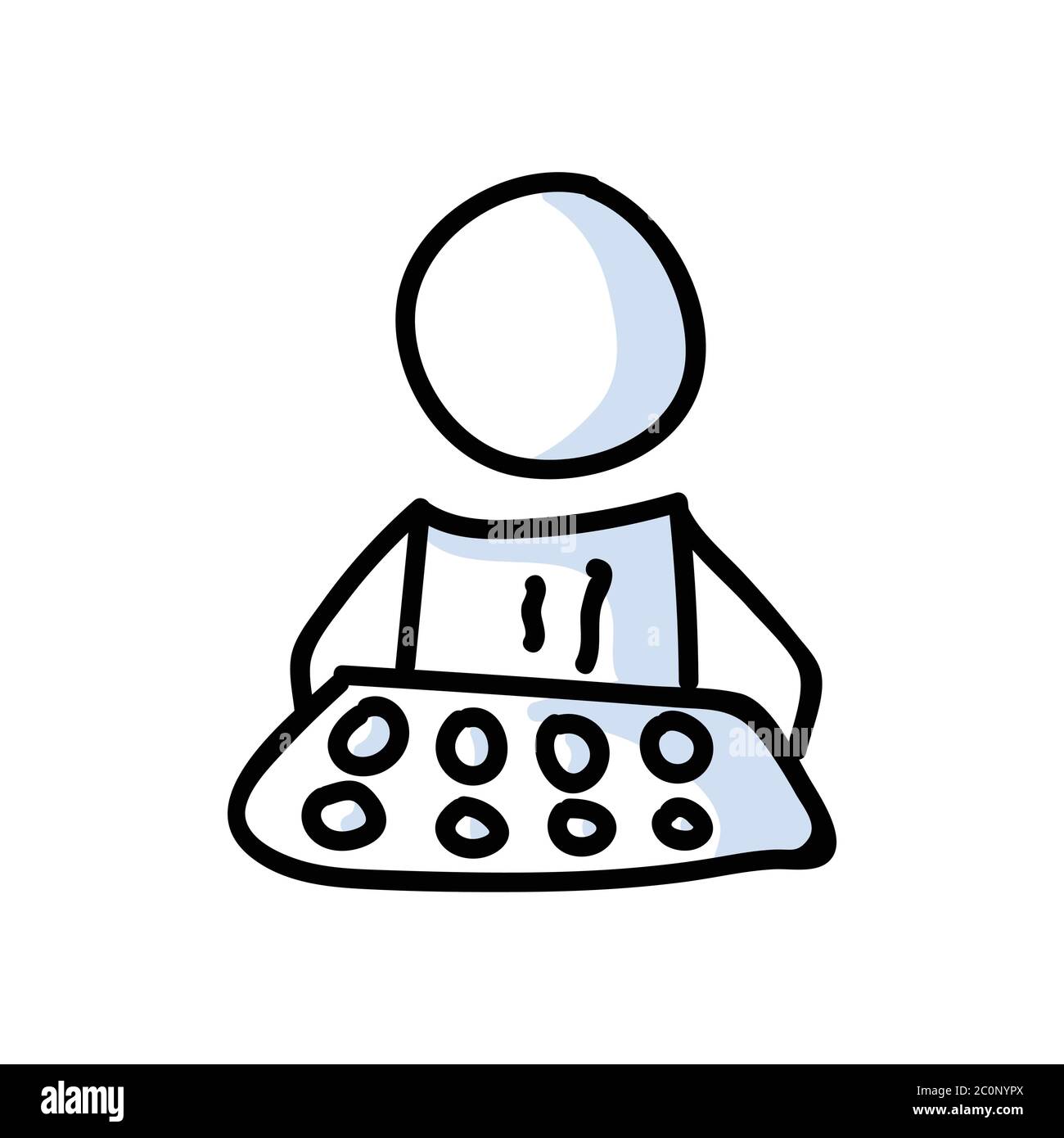 Cute stick figure baker with cookie tray lineart icon. Dinner ...