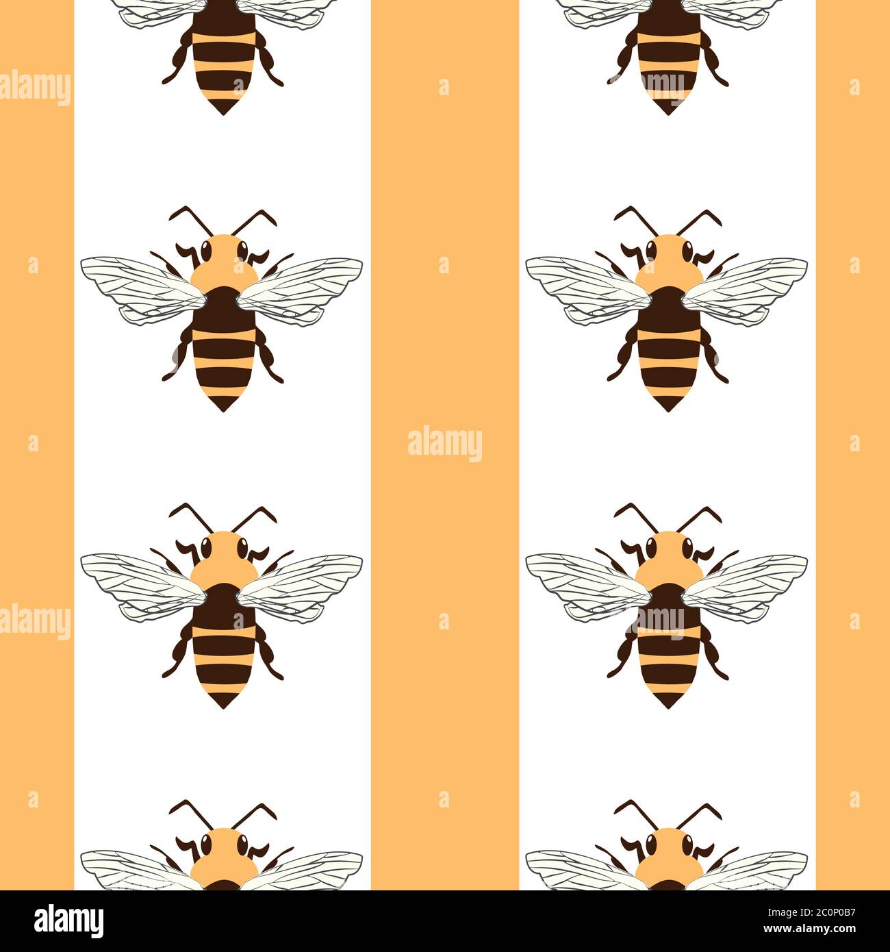 Vector honey bee seamless pattern background. Flying insect striped ...