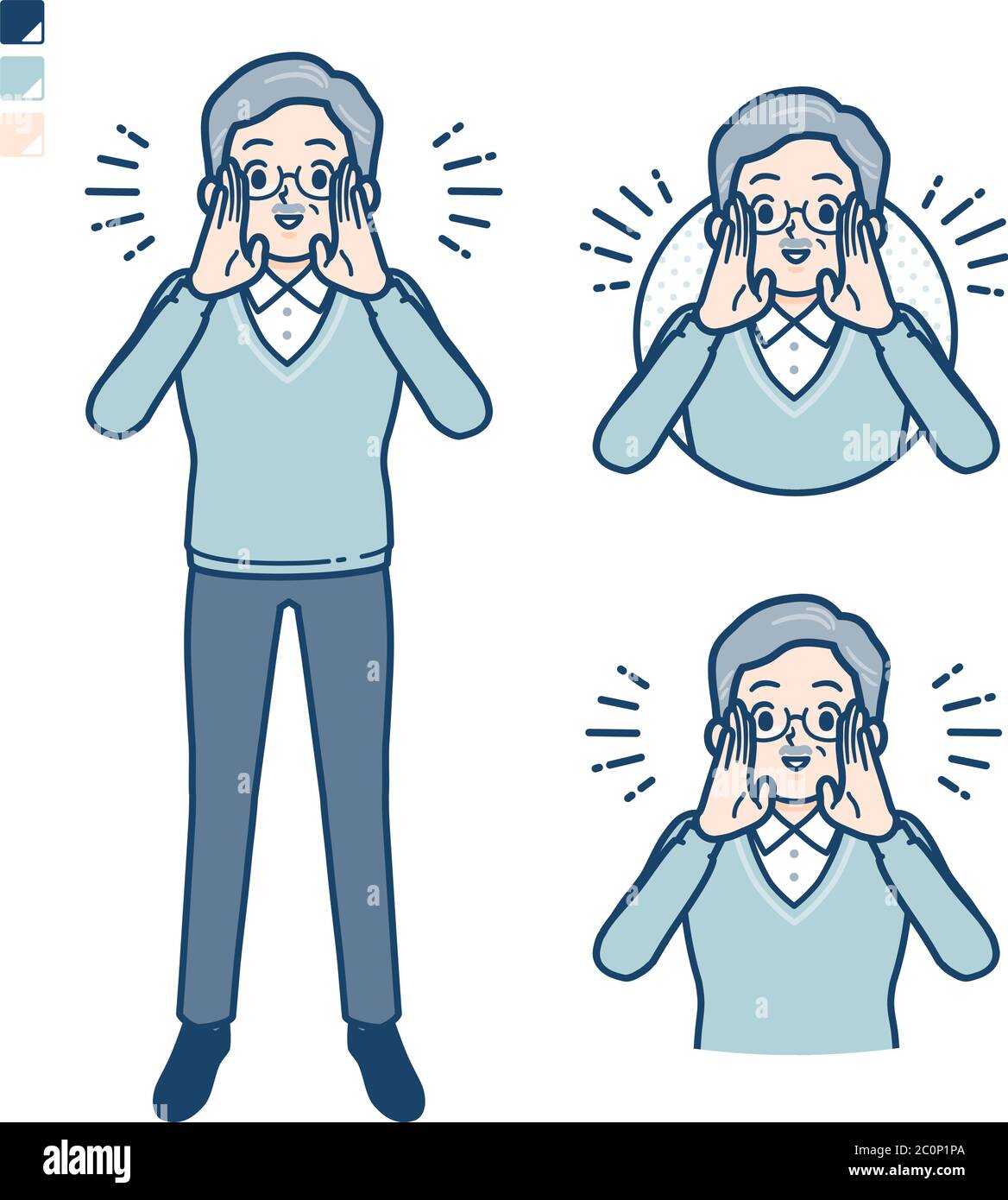 Senior Man with Calling out loud images. It's vector art so it's easy ...