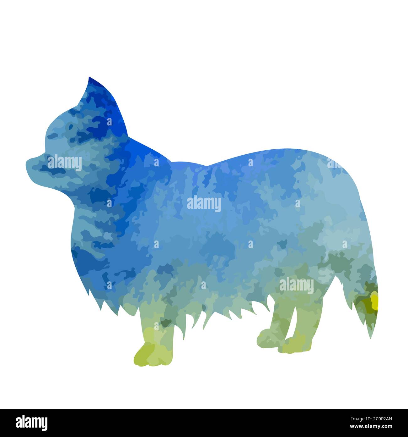 vector, on a white background, blue watercolor silhouette of a dog ...