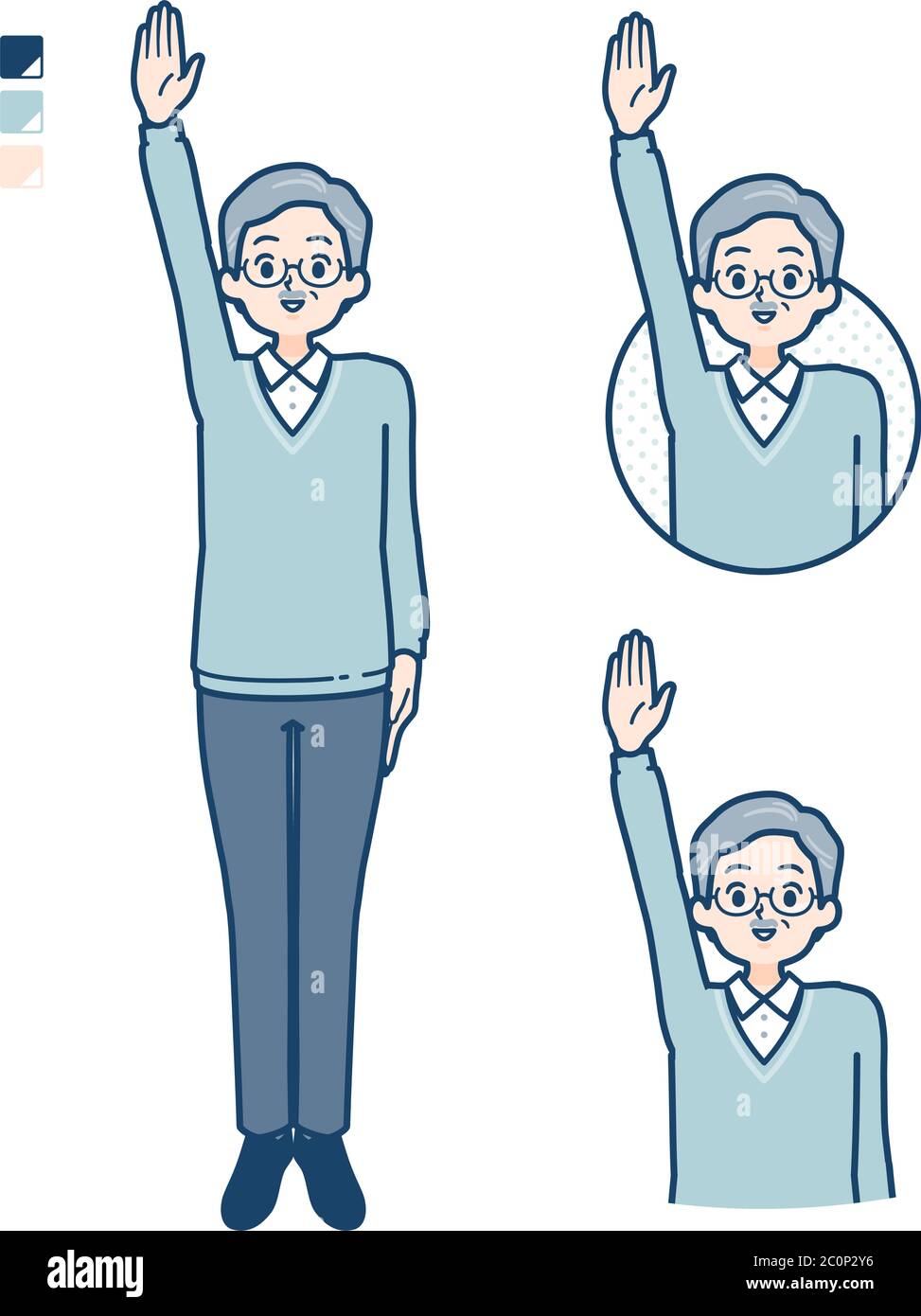 Senior Man with raise hand images. It's vector art so it's easy to edit ...