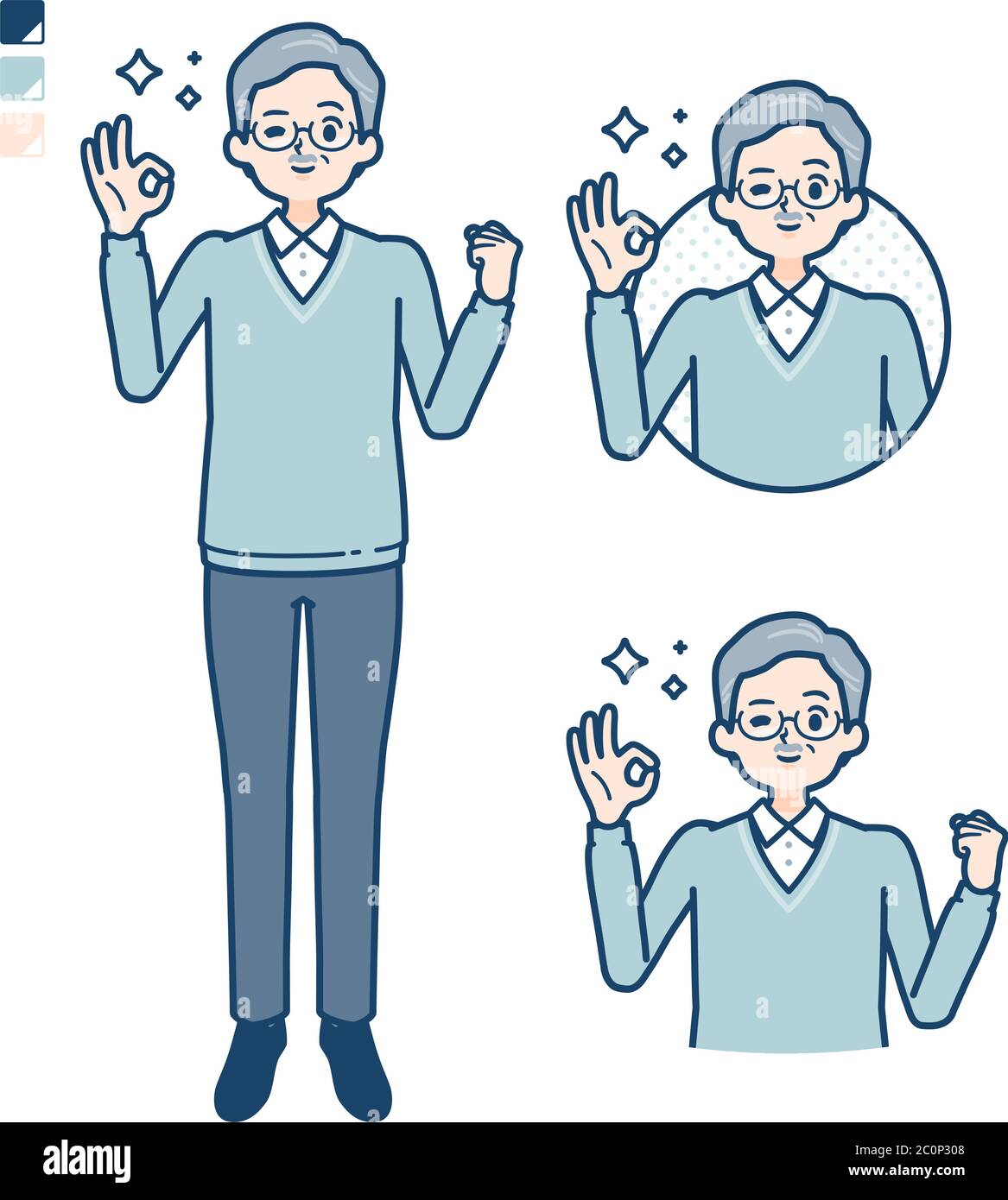Senior Man with OK sign images. It's vector art so it's easy to edit ...
