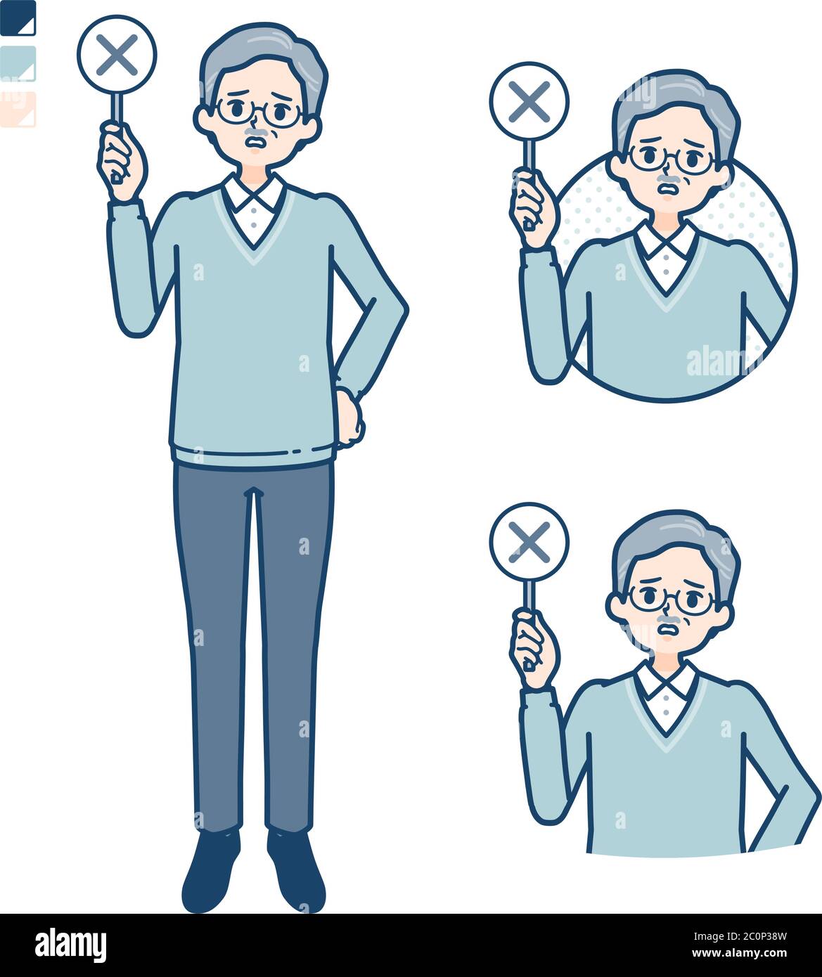 Senior Man with Put out a cross panel image. It's vector art so it's ...