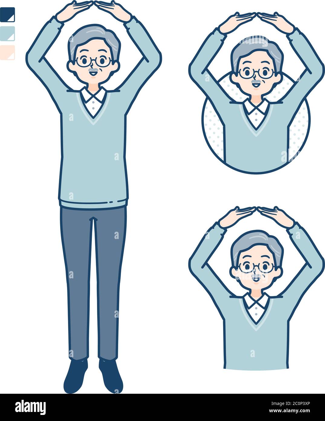 Senior Man with Making a circle with arms images. It's vector art so it ...