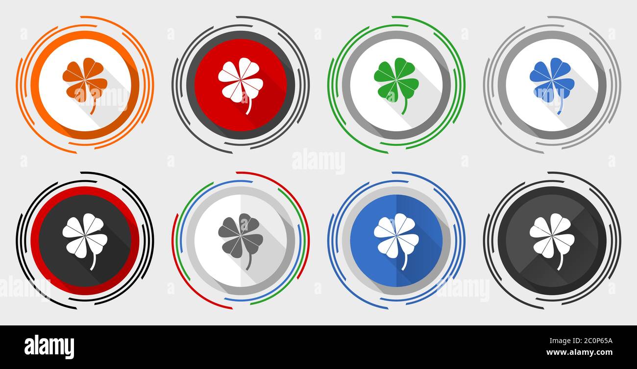 Four-leaf clover vector icon set, modern design flat graphic in 8 ...