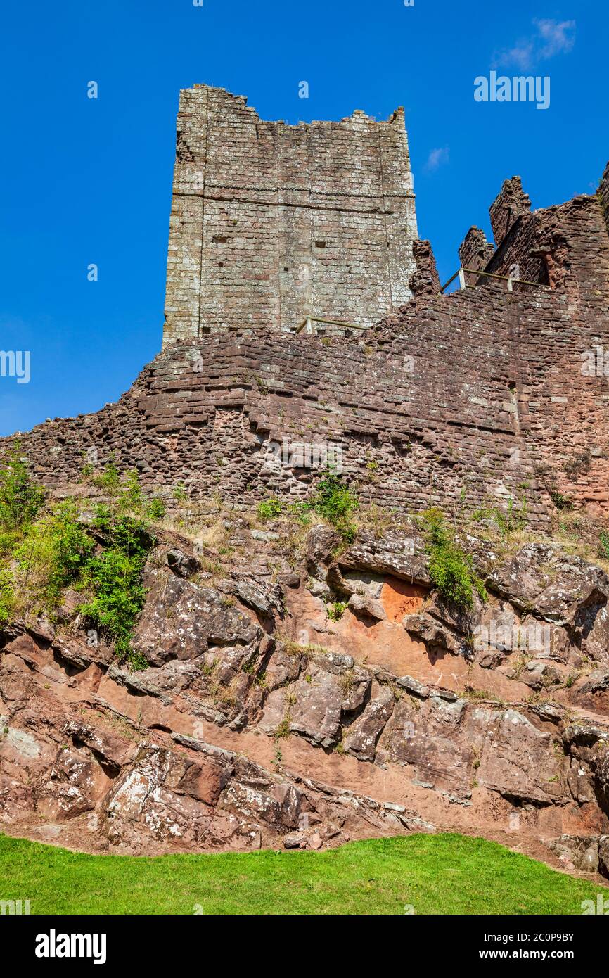 The Great Keep of Goodrich Castle built on a sandstone outcrop, England ...