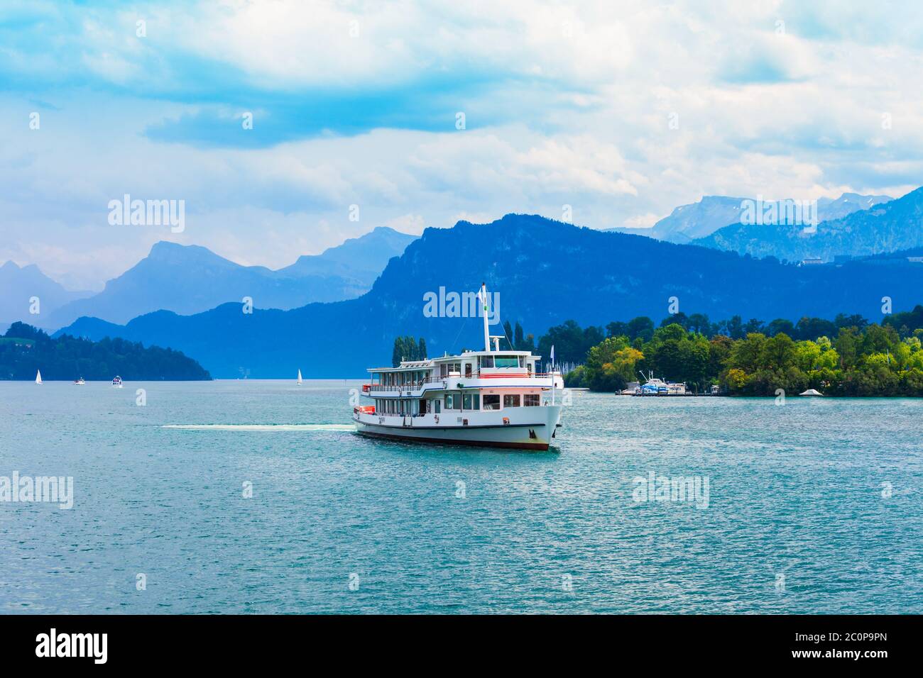 Tourist cruise boat on Lucerne Lake near Lucerne or Luzern city in ...