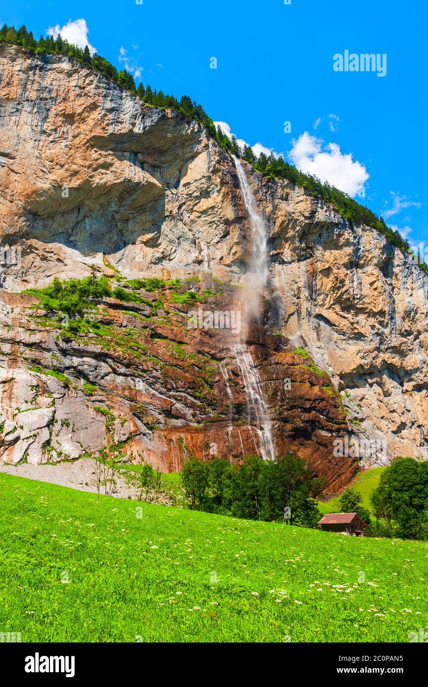 Staubbachfall Wasserfall waterfall in Lauterbrunnen valley in the ...