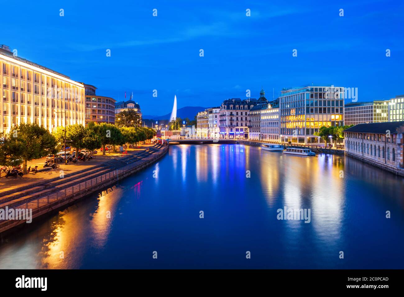 Geneva city centre aerial panoramic view. Geneva or Geneve is the ...