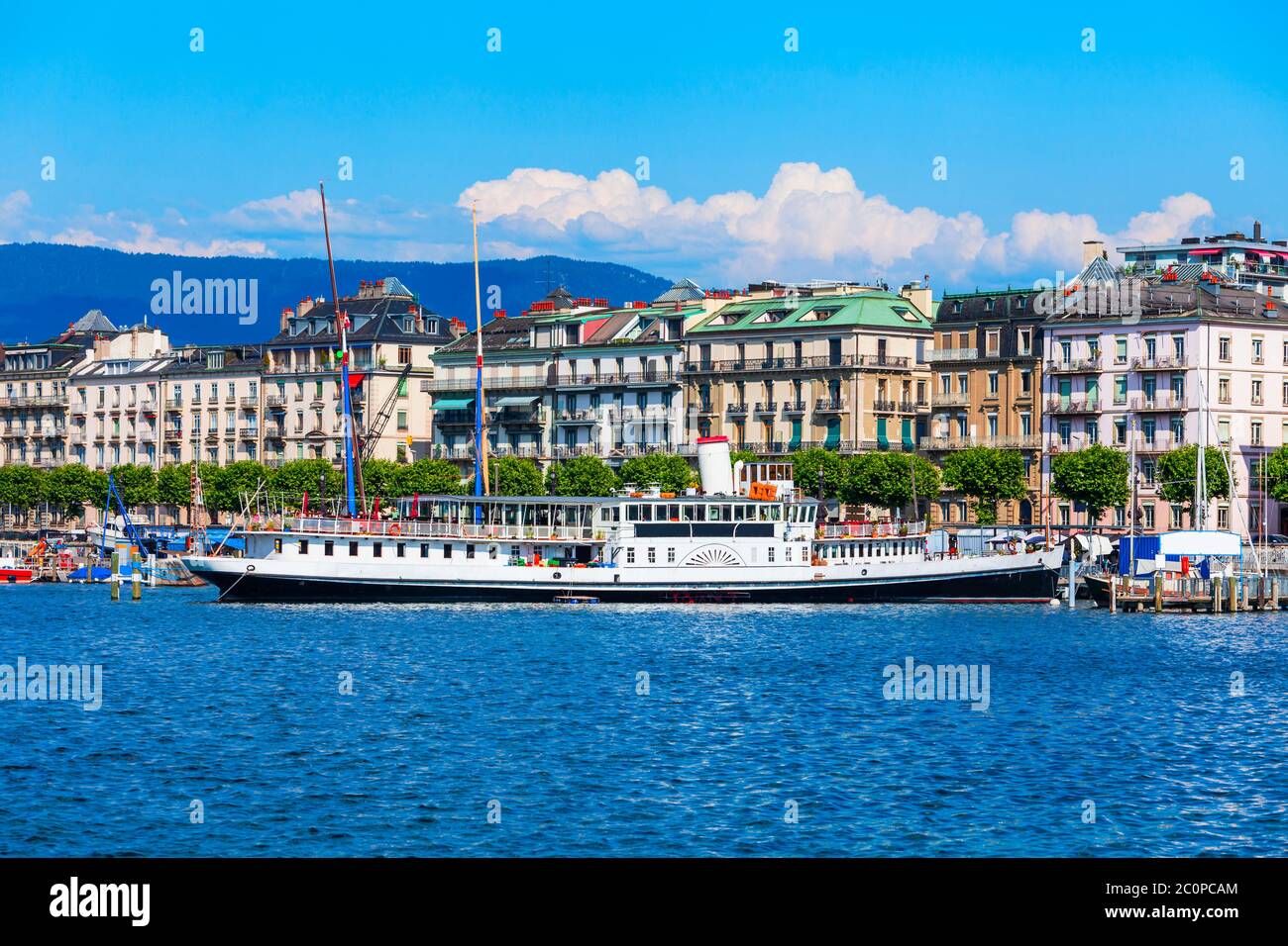Vintage cruise boat in Geneva. Geneve is the second most populous city ...