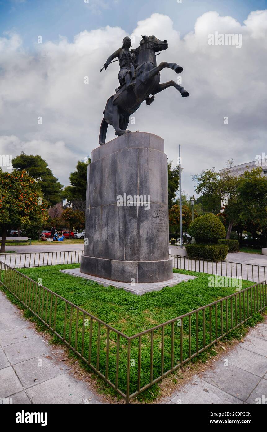 Athens, Attica / Greece. Equestrian statue of George Karaiskakis in the ...