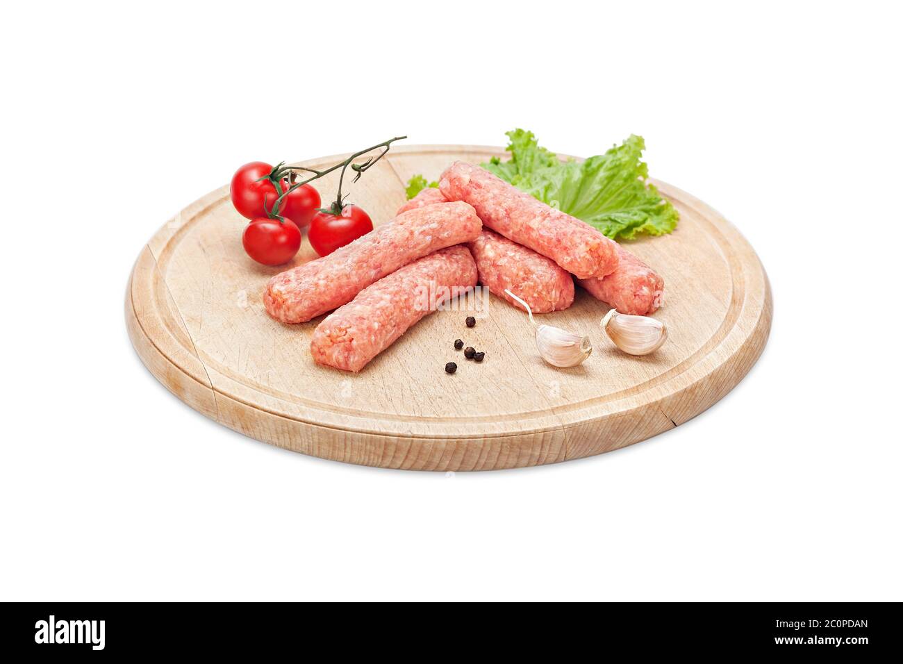 Fresh raw chicken minced meat cevapi ready for preparation decorated ...