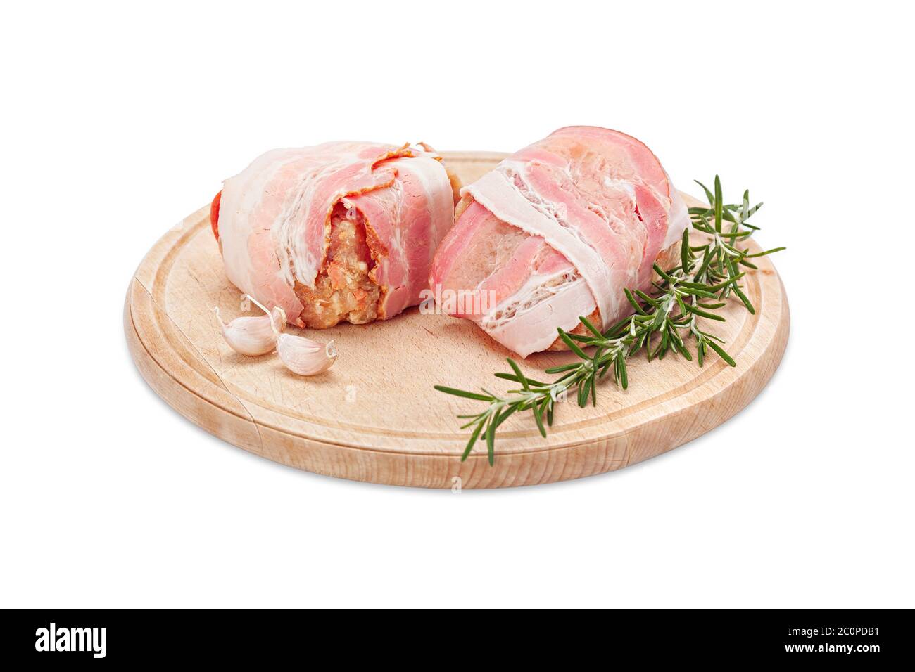 Rolled stuffed chicken in bacon hi-res stock photography and images - Alamy