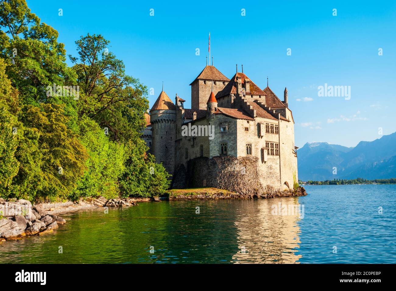 Chillon Castle or Chateau de Chillon is an island castle located on ...