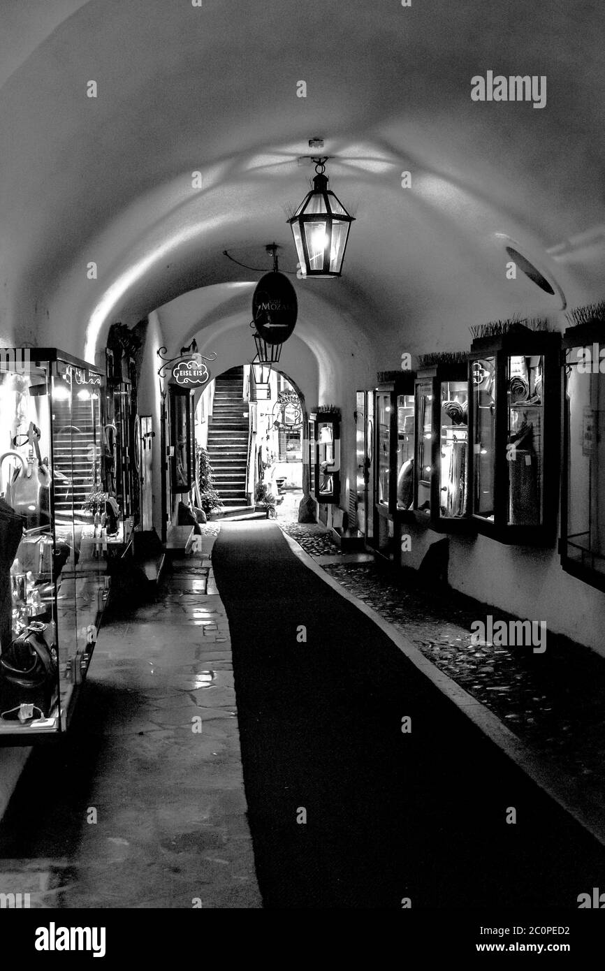 Narrow alley shops Black and White Stock Photos & Images - Alamy