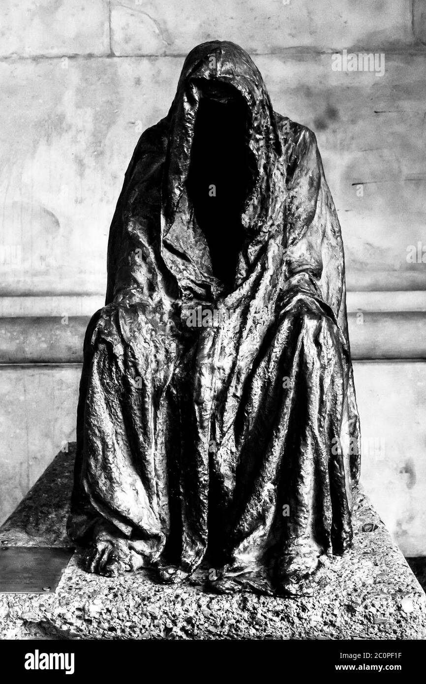 Vertical view of the Pietá statue by Anna Chromy at the side of the ...