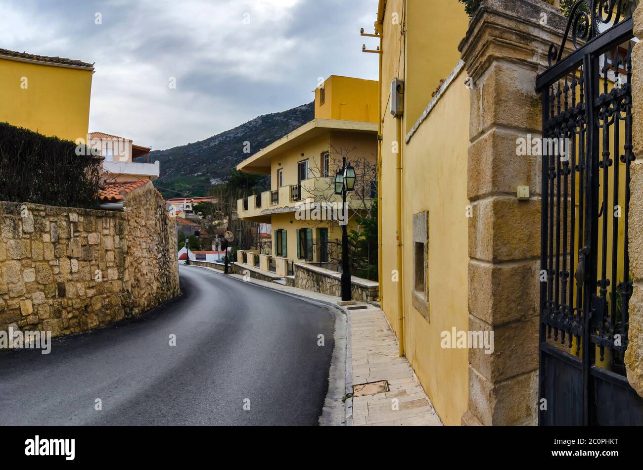 Archanes, Crete / Greece. Street view of Archanes town with the old ...