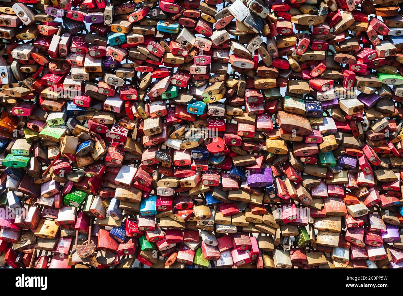 Wedding locks at the Hohenzollern Bridge in Cologne, Germany Stock ...