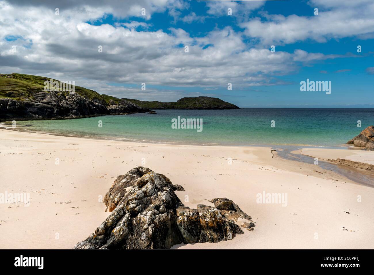 ACHMELVICH BAY AND BEACH SUTHERLAND HIGHLANDS SCOTLAND BLUE SKY WITH ...