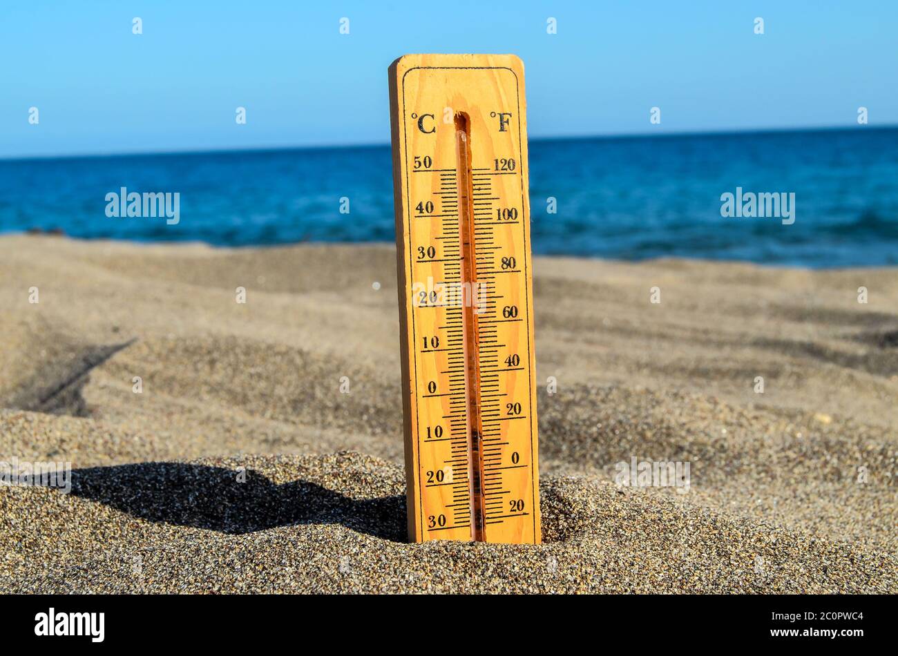 Thermometer on the Sand Beach Stock Photo - Alamy