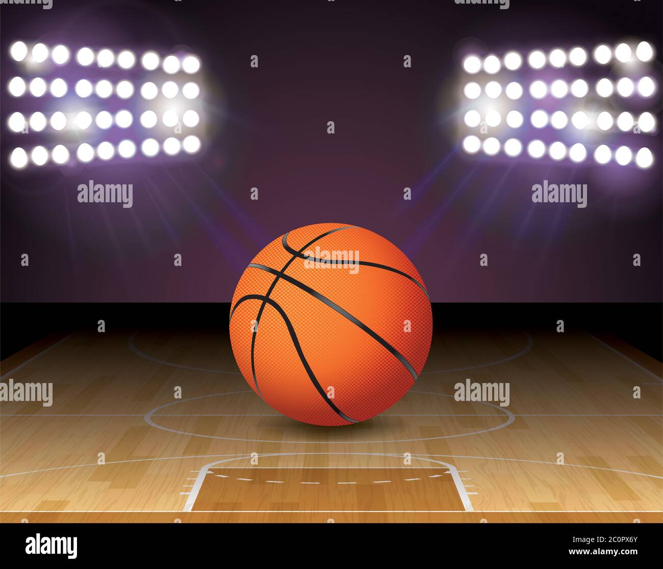 Basketball Court Ball Lights and Hoop Illustration Stock Photo - Alamy