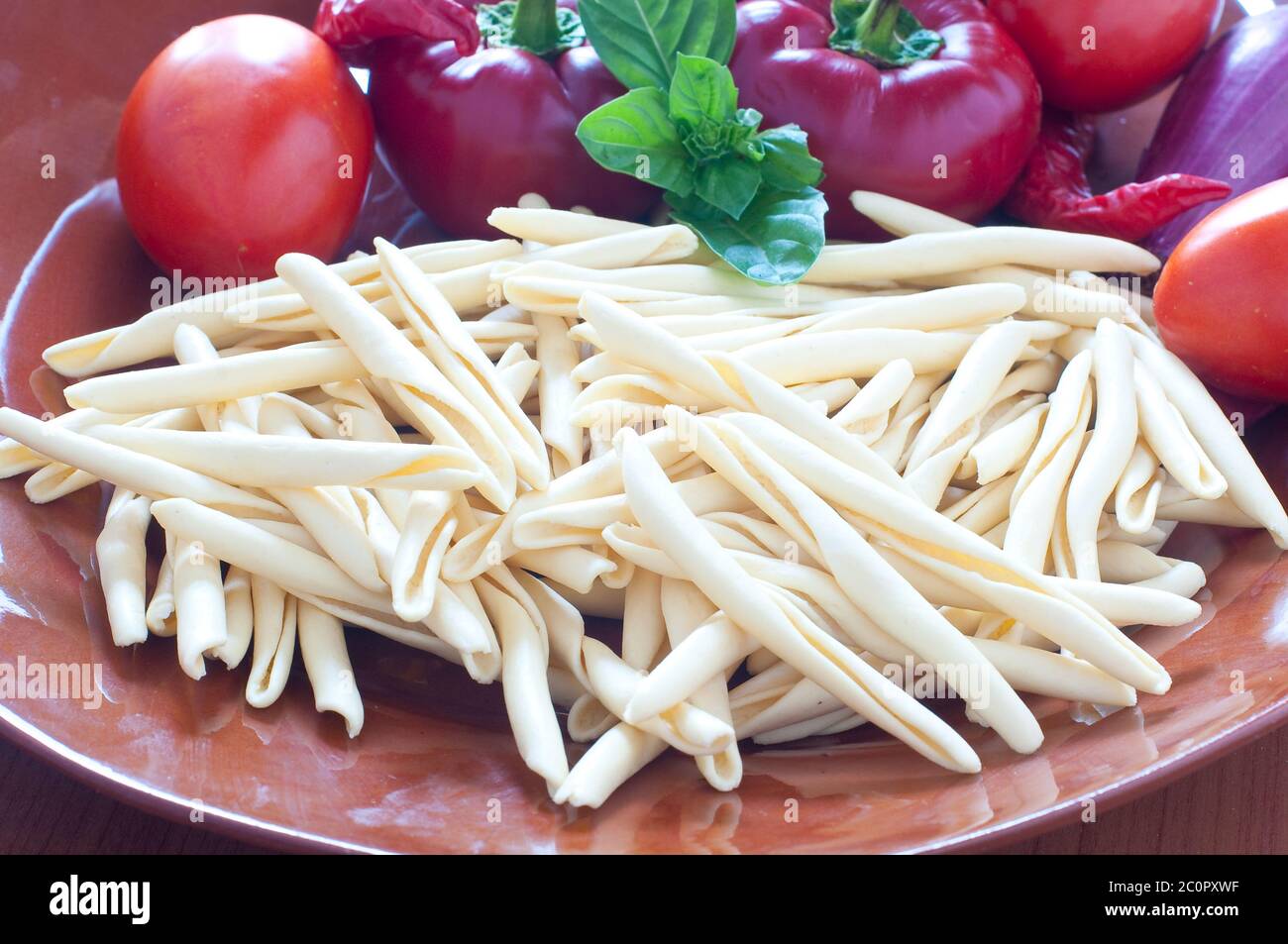 Typical Calabrian pasta called fileja with chilli and tomato Stock ...