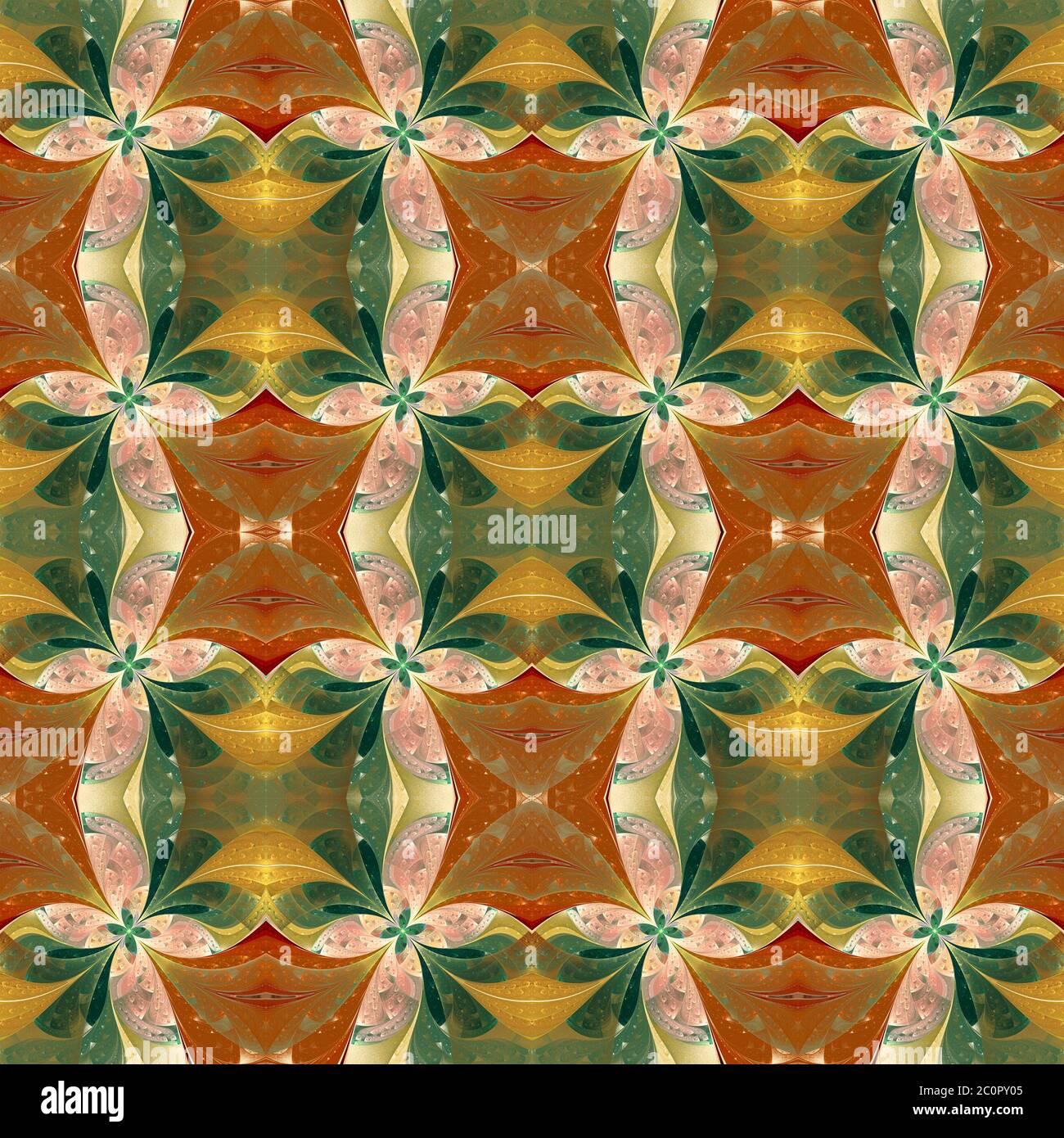 Beautiful symmetrical pattern in stained-glass window style. Green and ...