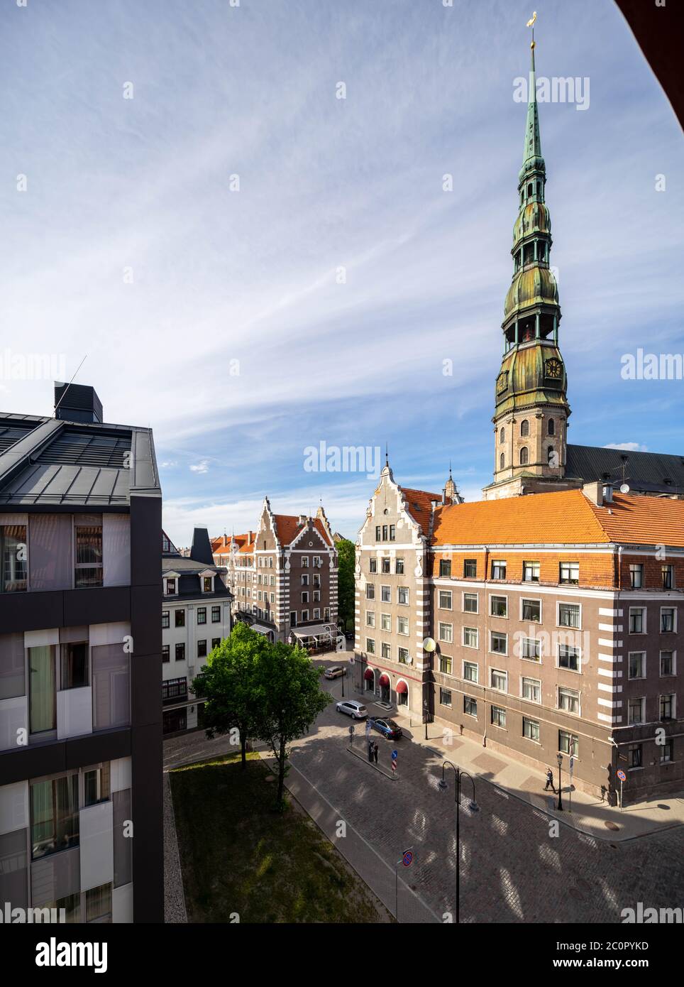 Sunny day in old town of Riga Latvia. An exterior of modern and ...
