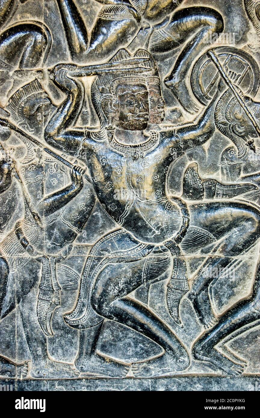 Bas relief sculpture of a Kaurava soldier fighting in the Battle of ...